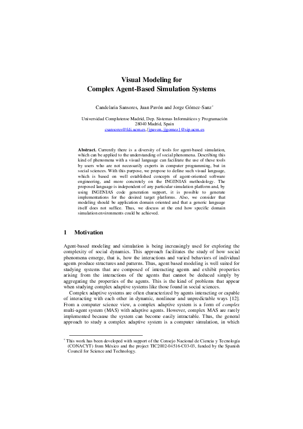 (PDF) Visual Modeling for Complex Agent-Based Simulation Systems