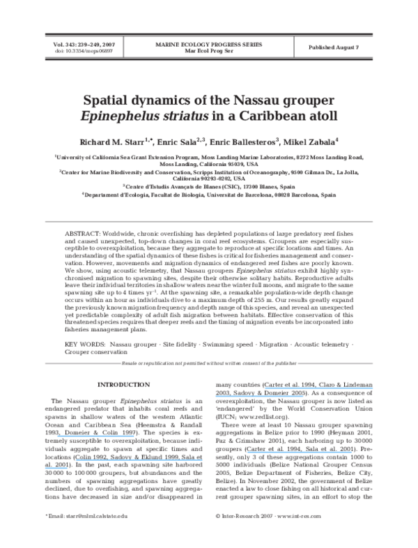 (PDF) Spatial dynamics of the Nassau grouper Epinephelus striatus in a ...