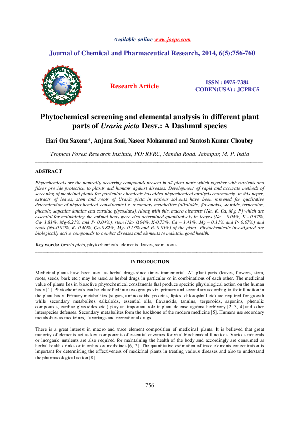 (PDF) Phytochemical screening and elemental analysis in different plant parts of Uraria picta ...