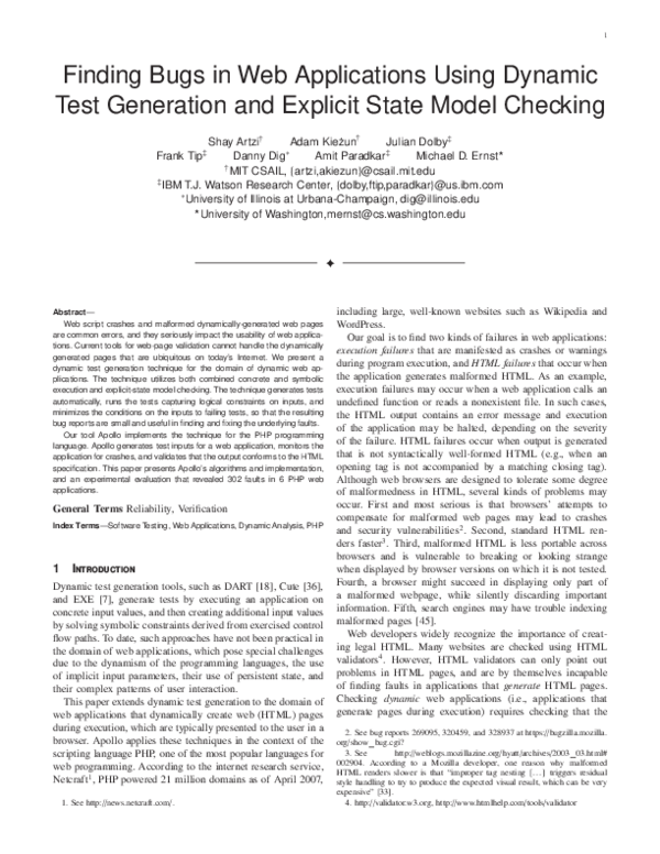 Pdf Finding Bugs In Web Applications Using Dynamic Test Generation