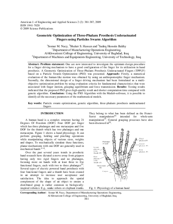 (PDF) Geometric Optimization of Three-Phalanx Prosthesis Underactuated ...