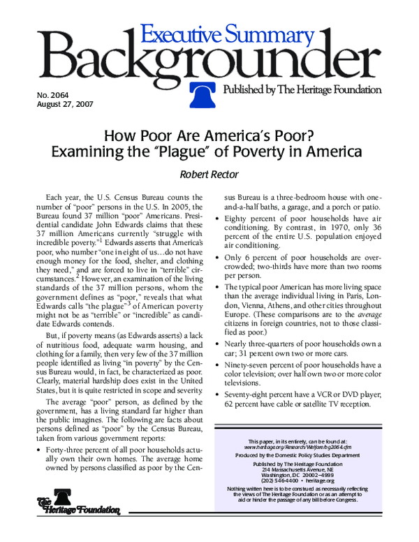 (PDF) How Poor Are America's Poor? Examining the Plague of Poverty in ...