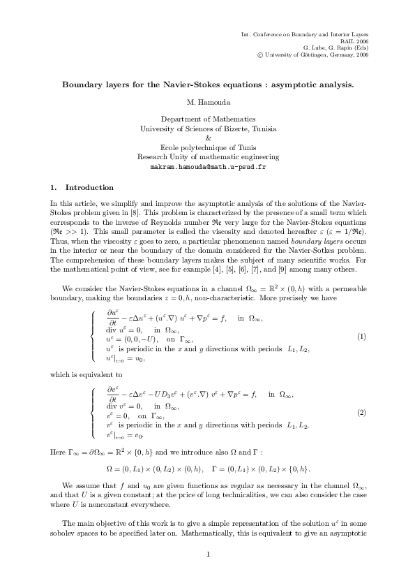 (PDF) Boundary layers for the Navier-Stokes equations: asymptotic analysis
