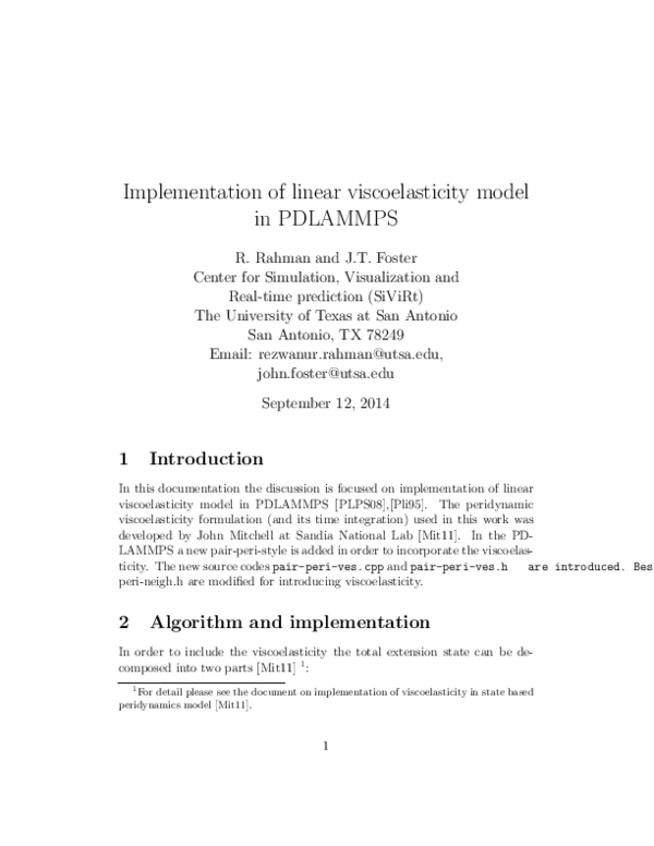 (PDF) Implementation of linear viscoelasticity model in PDLAMMPS