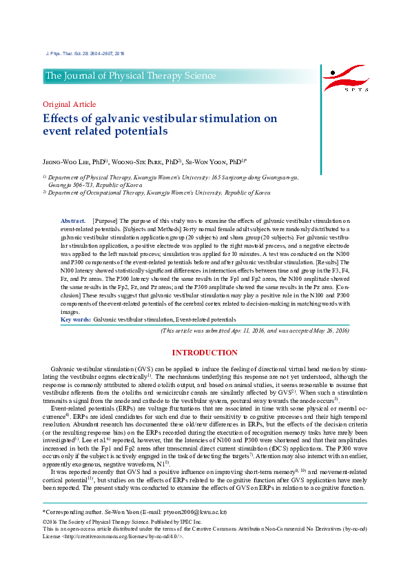 (PDF) Effects of Galvanic vestibular stimulation on cognitive function
