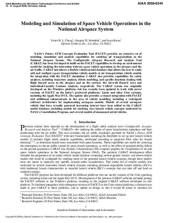 Pdf Modeling And Simulation Of Space Vehicle Operations In The National Airspace System