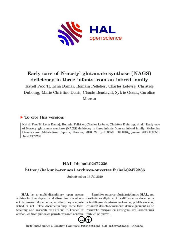 (PDF) Early care of N-acetyl glutamate synthase (NAGS) deficiency in ...