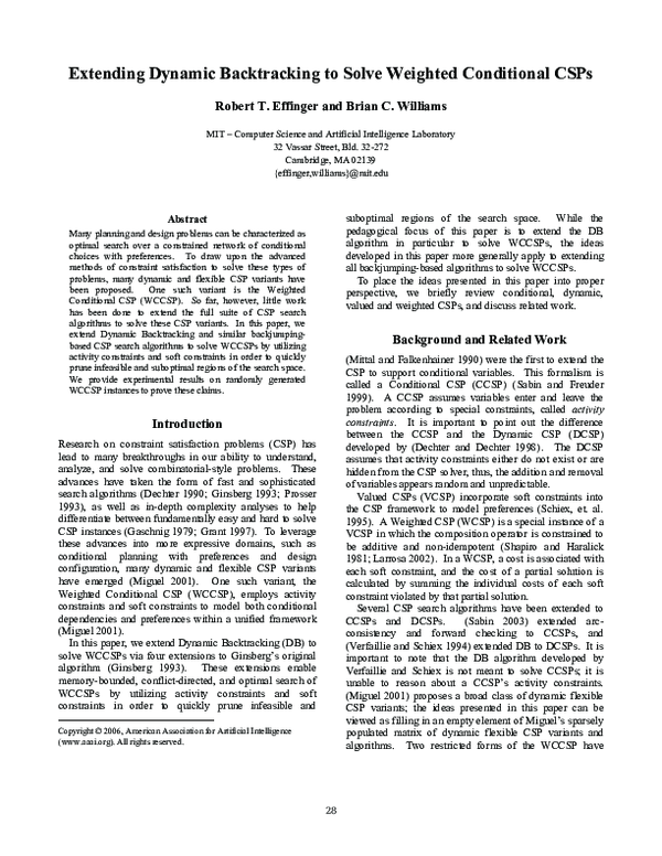 (PDF) Extending dynamic backtracking to solve weighted conditional CSPs
