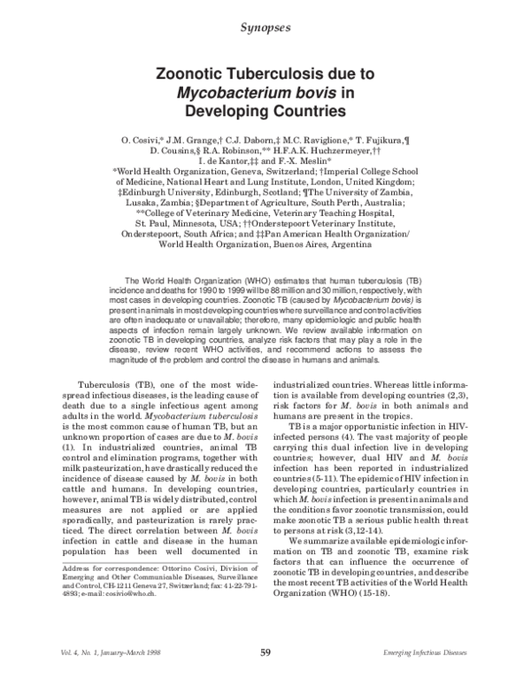 (PDF) Zoonotic Tuberculosis due to Mycobacterium bovis in Developing ...