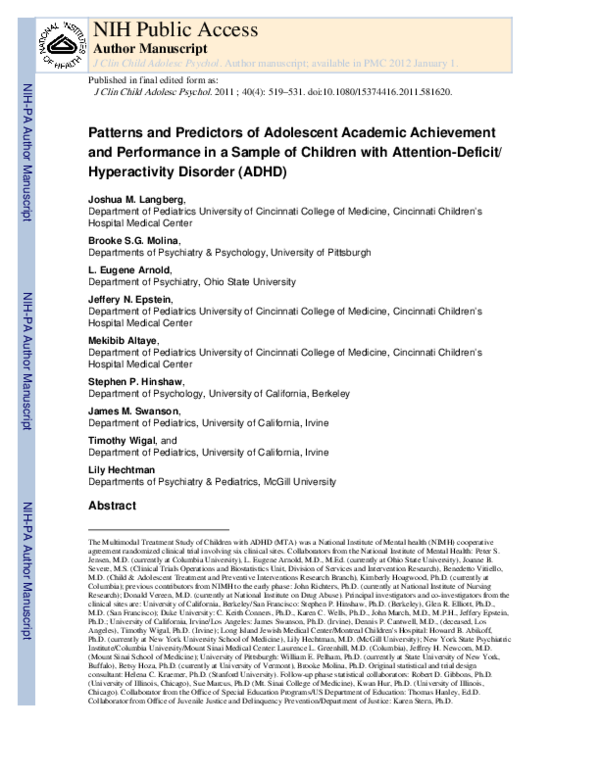 (PDF) ADHD's Impact on Adolescent Academic Success