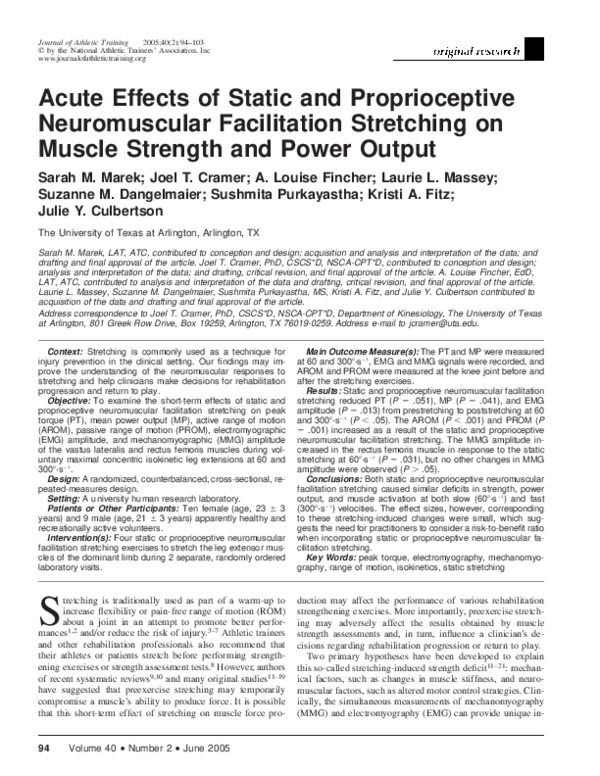 (PDF) Acute Effects of Static and Proprioceptive Neuromuscular Facilitation Stretching on Muscle ...