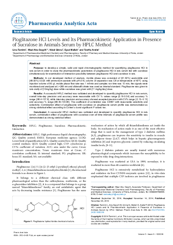 (PDF) Pharmacokinetic Application in Presence of Sucralose in Animals ...