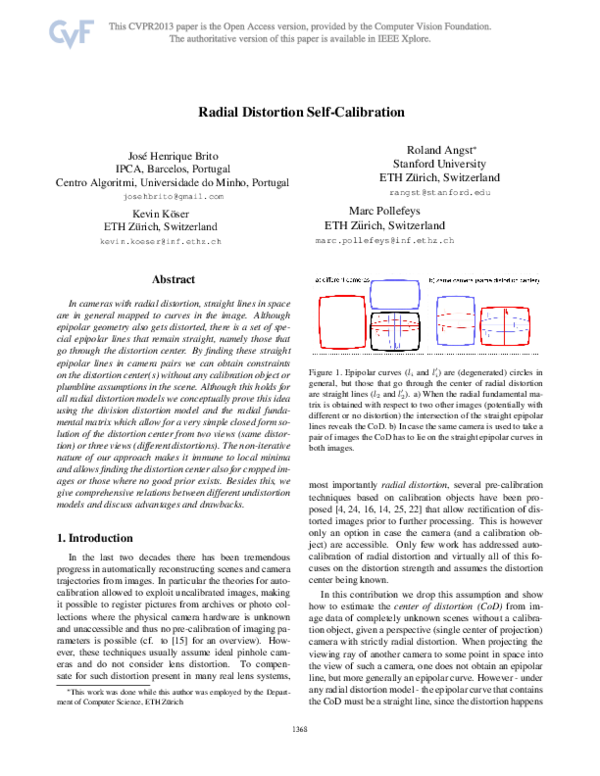 (PDF) Radial Distortion Self-Calibration