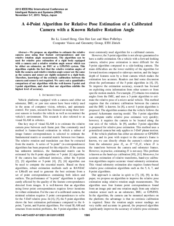 Pdf A 4 Point Algorithm For Relative Pose Estimation Of A Calibrated