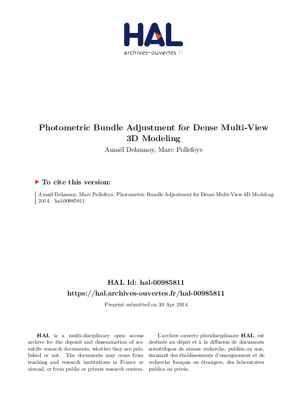 (PDF) Photometric Bundle Adjustment for Dense Multi-view 3D Modeling