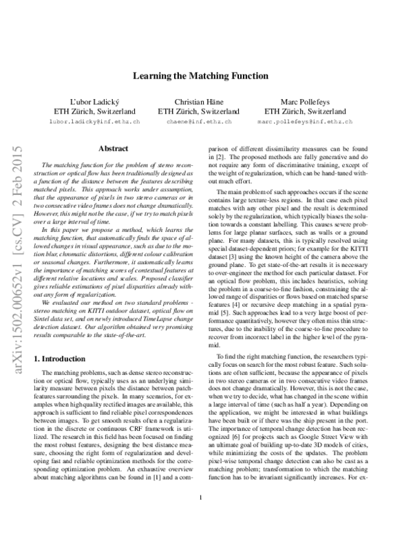 (PDF) Learning the Matching Function