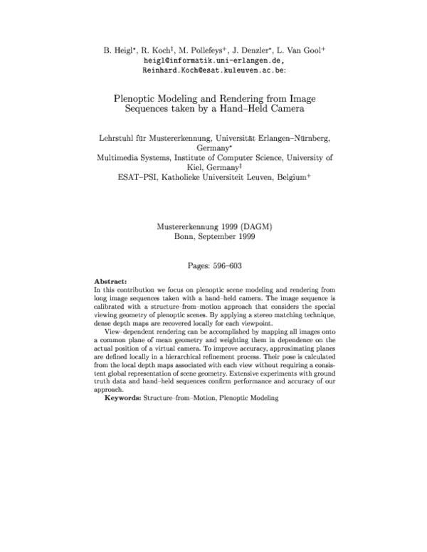 (PDF) Plenoptic Modeling and Rendering from Image Sequences Taken by a ...