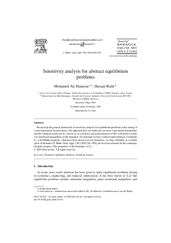 (PDF) Sensitivity analysis for abstract equilibrium problems
