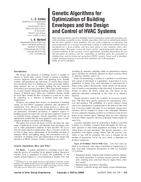 (PDF) Genetic Algorithms for Optimization of Building Envelopes and the ...
