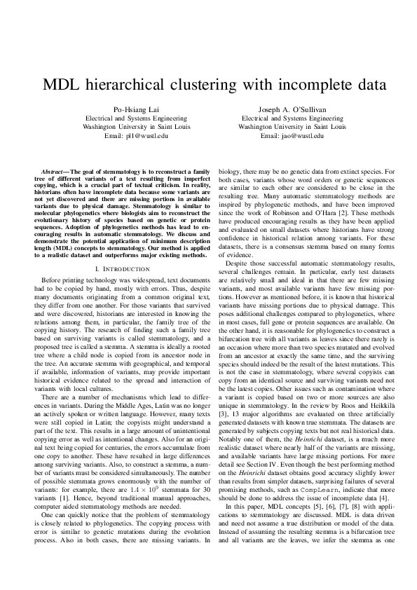 Pdf Mdl Hierarchical Clustering With Incomplete Data