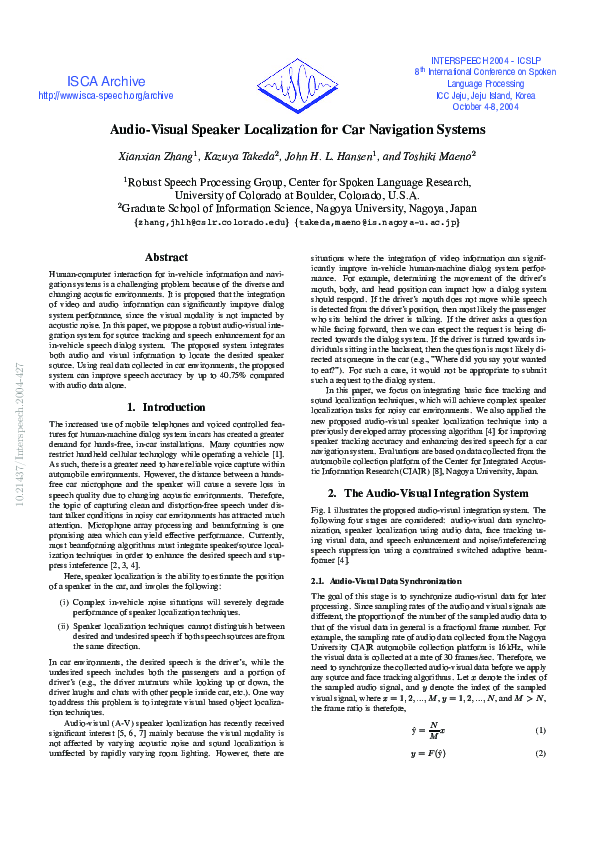 (PDF) Audio-visual SPeaker localization for car navigation systems