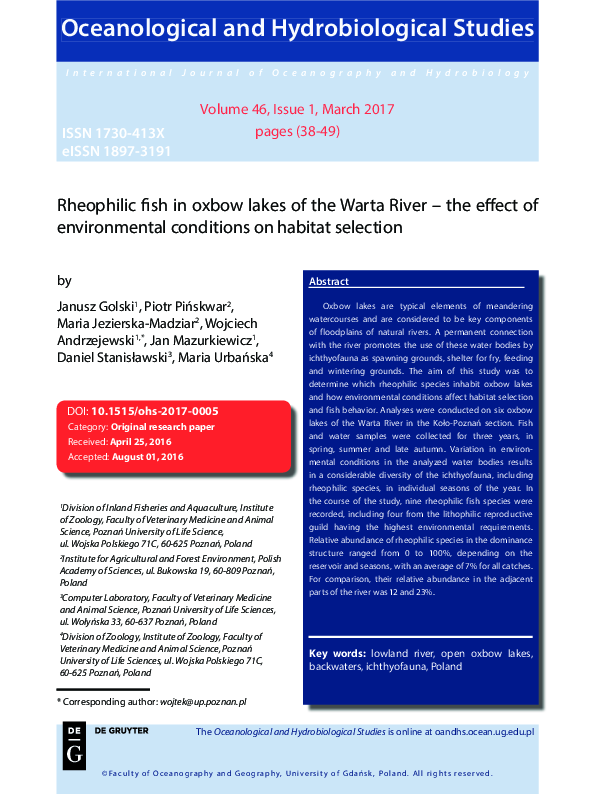 (PDF) Rheophilic fish in oxbow lakes of the Warta River – the effect of ...