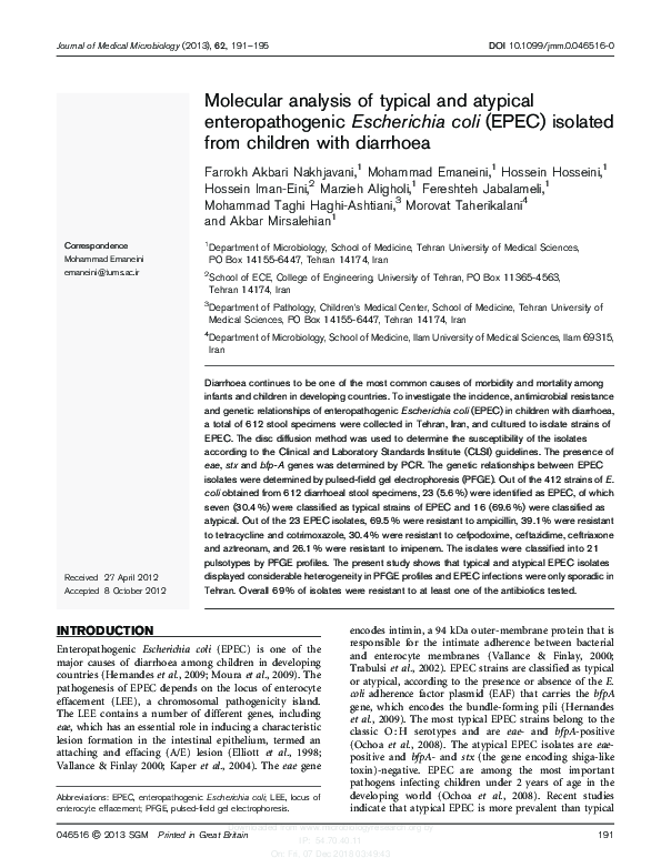 (PDF) Molecular analysis of typical and atypical enteropathogenic Escherichia coli (EPEC ...