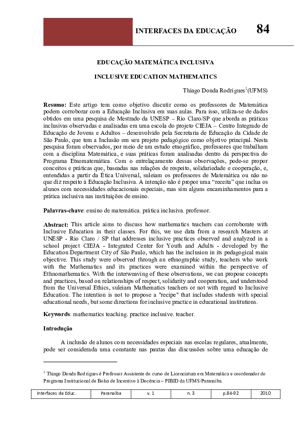 (PDF) Educação Matemática Inclusiva