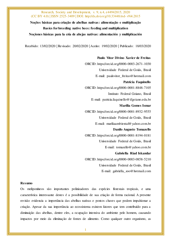 (PDF) Noções básicas para criação de abelhas nativas: alimentação e ...