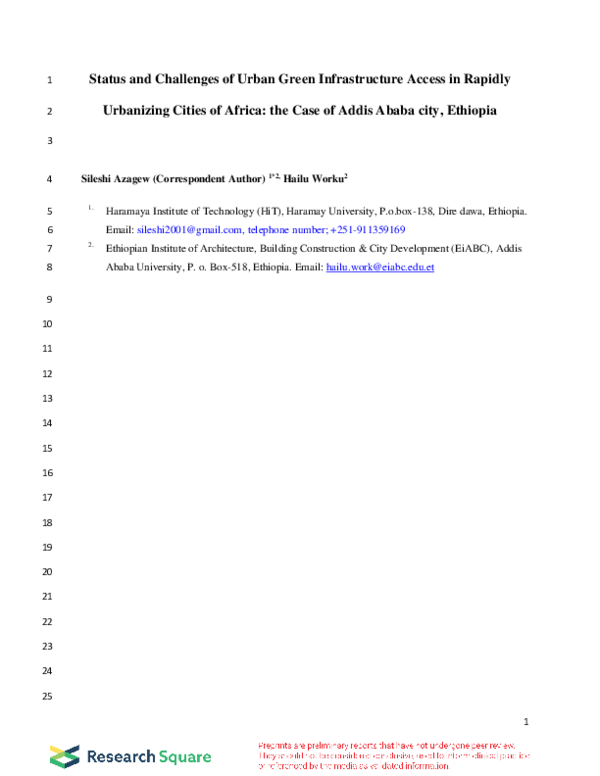 (PDF) Status and Challenges of Urban Green Infrastructure Access in Rapidly Urbanizing Cities of ...