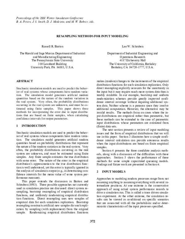 (PDF) Resampling methods for input modeling