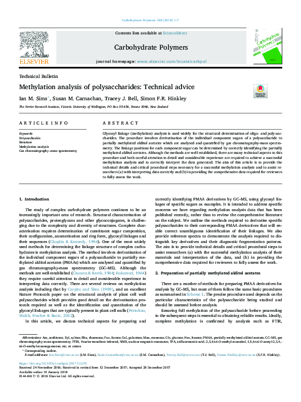 (PDF) Methylation analysis of polysaccharides: Technical advice