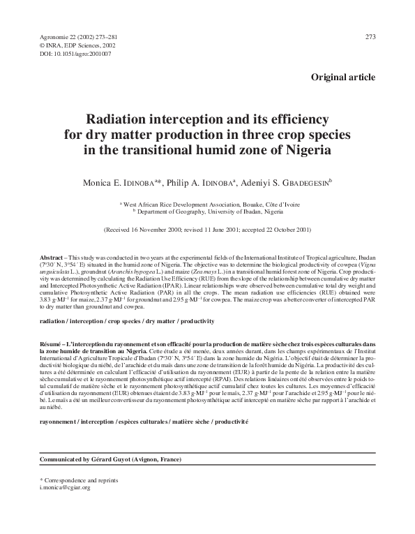 (PDF) Radiation interception and its efficiency for dry matter ...