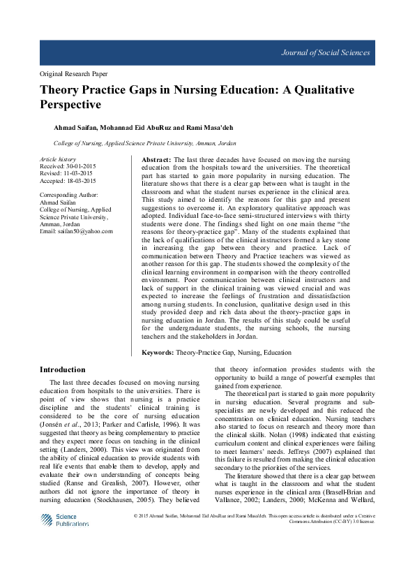 (PDF) Theory Practice Gaps in Nursing Education: A Qualitative Perspective