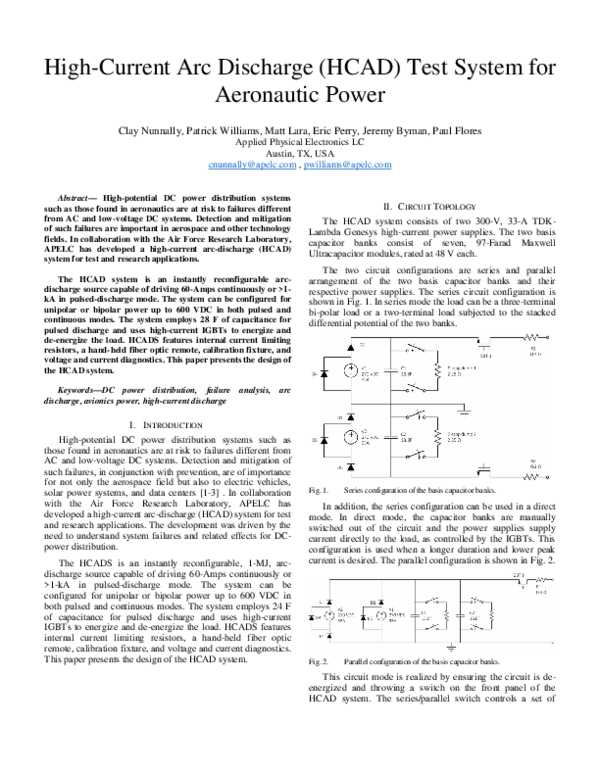 (PDF) High-current arc discharge (HCAD) test system for aeronautic power