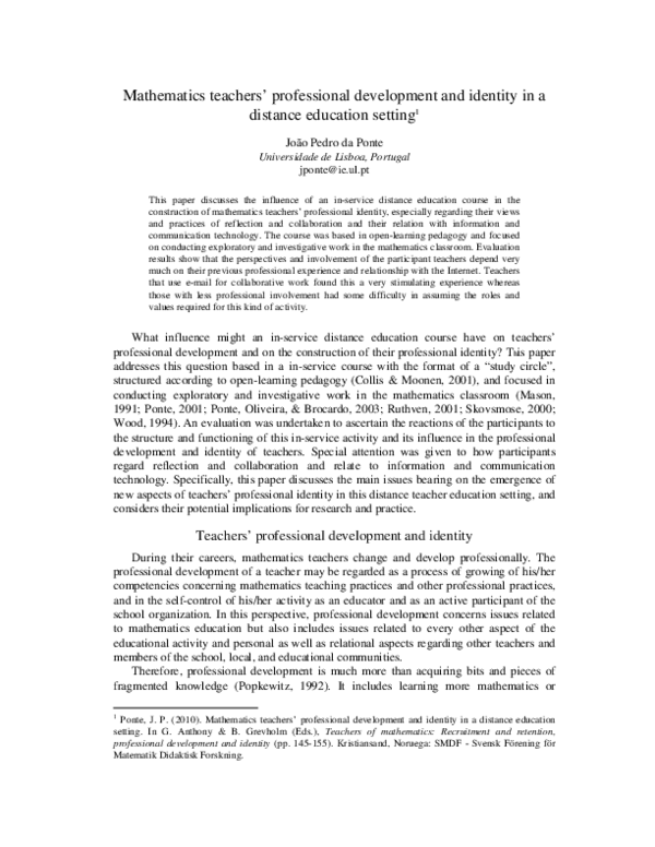 (PDF) Mathematics Teachers’ Professional Development: Processes of ...