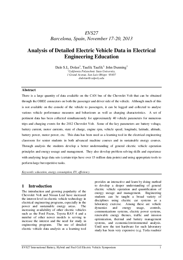 (PDF) Analysis of detailed electric vehicle data in electrical ...