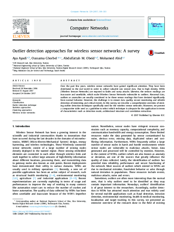 Pdf Outlier Detection Approaches For Wireless Sensor Networks A Survey