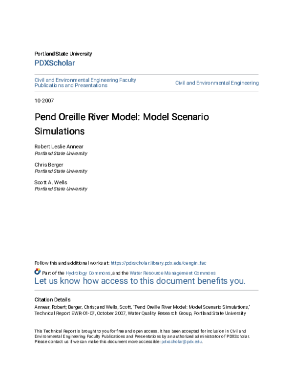 (PDF) Pend Oreille River Model: Model Scenario Simulations