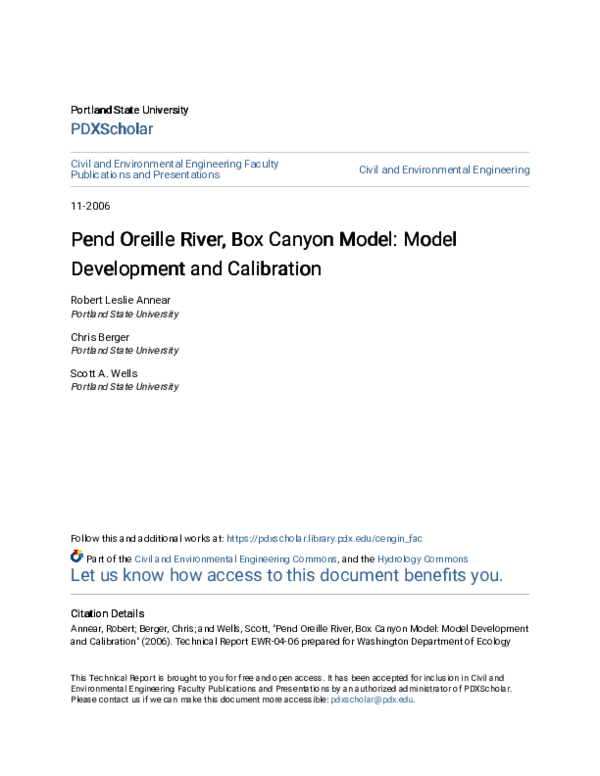 (PDF) Pend Oreille River, Box Canyon Model: Model Development and ...