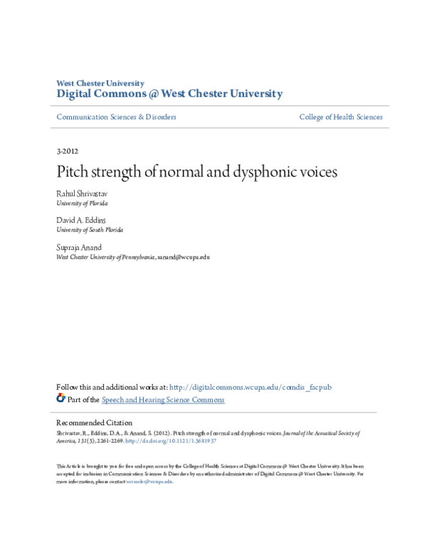 (PDF) Pitch strength of normal and dysphonic voices