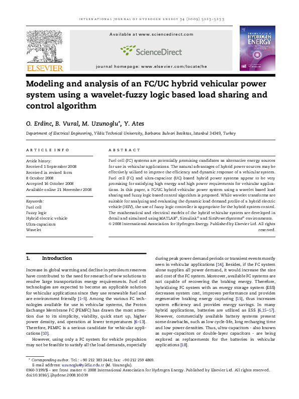 (PDF) Modeling and Analysis of an FC/UC Hybrid Vehicular Power System Using a Novel-Wavelet ...