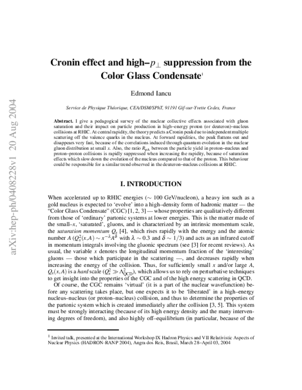 (PDF) Cronin effect and high-p⊥ suppression from the Color Glass Condensate