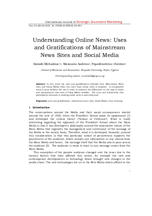 (PDF) Understanding Online News: Uses and Gratifications of Mainstream ...