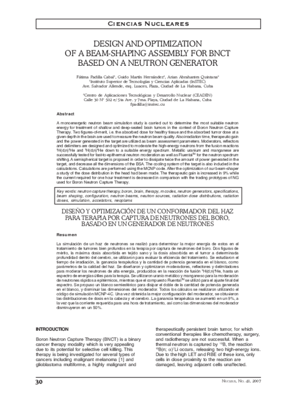 (PDF) Design and optimization of a beam-shaping assembly for BNCT based on a neutron generator