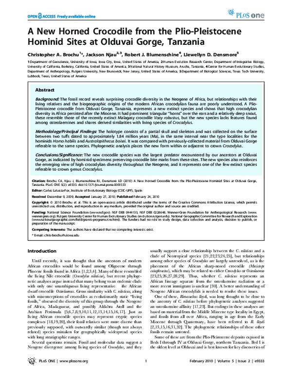 (PDF) A New Horned Crocodile from the Plio-Pleistocene Hominid Sites at ...
