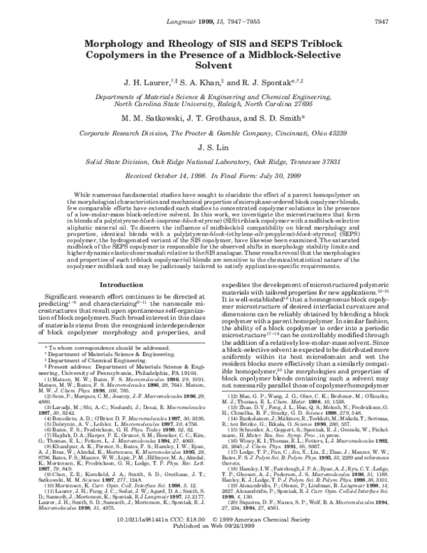 (PDF) Morphology and Rheology of SIS and SEPS Triblock Copolymers in ...