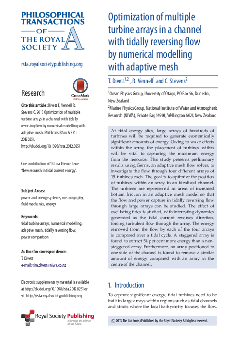 (PDF) Optimization of multiple turbine arrays in a channel with tidally reversing flow by ...
