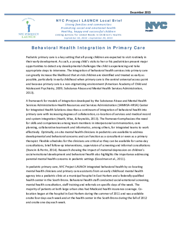 (PDF) Behavioral Health Integration in Primary Care