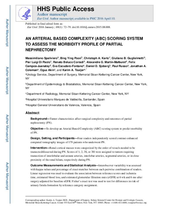 (PDF) An Arterial Based Complexity (ABC) Scoring System to Assess the ...